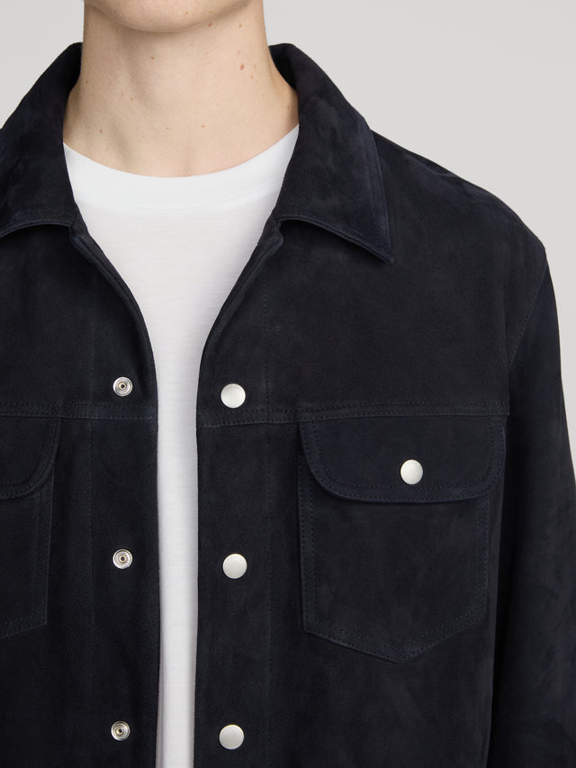 Suede Trucker Jacket -- Dark Navy
