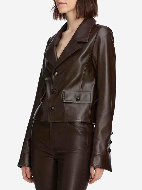 THE LEATHER CUFFED JACKET DARK BROWN – FRAME