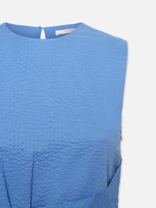 RUCHED SLEEVELESS MIDI DRESS COASTAL BLUE – FRAME