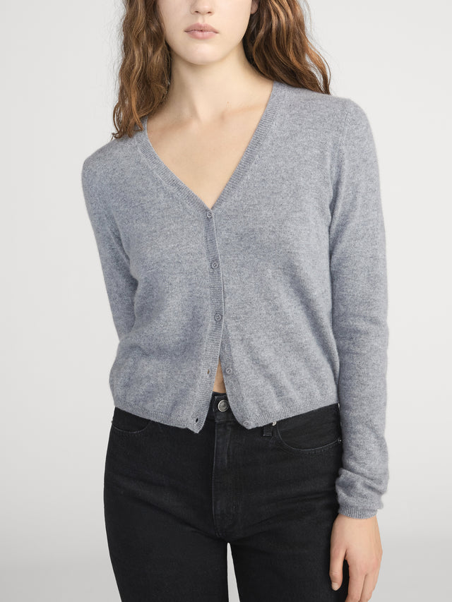 THE CASHMERE V CARDI HEATHER GREY