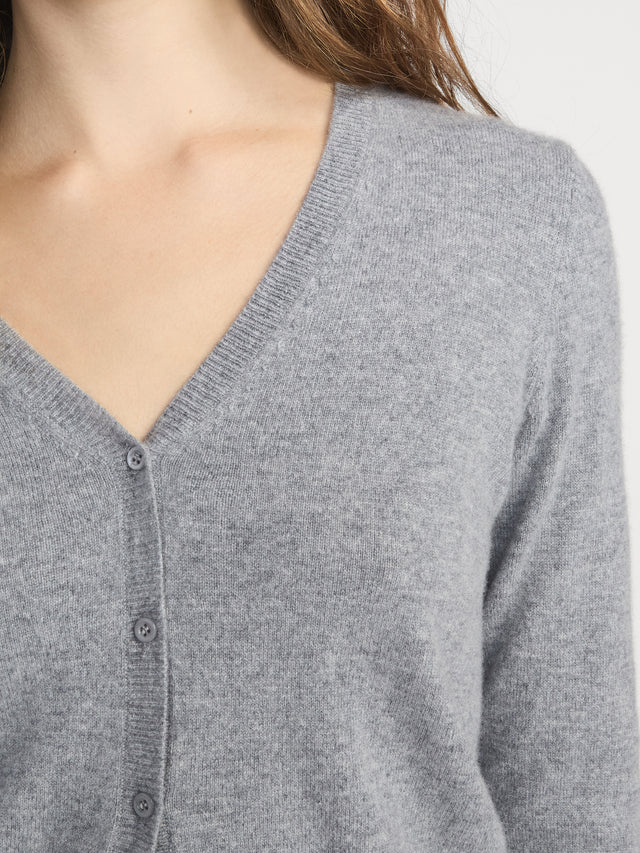 THE CASHMERE V CARDI HEATHER GREY