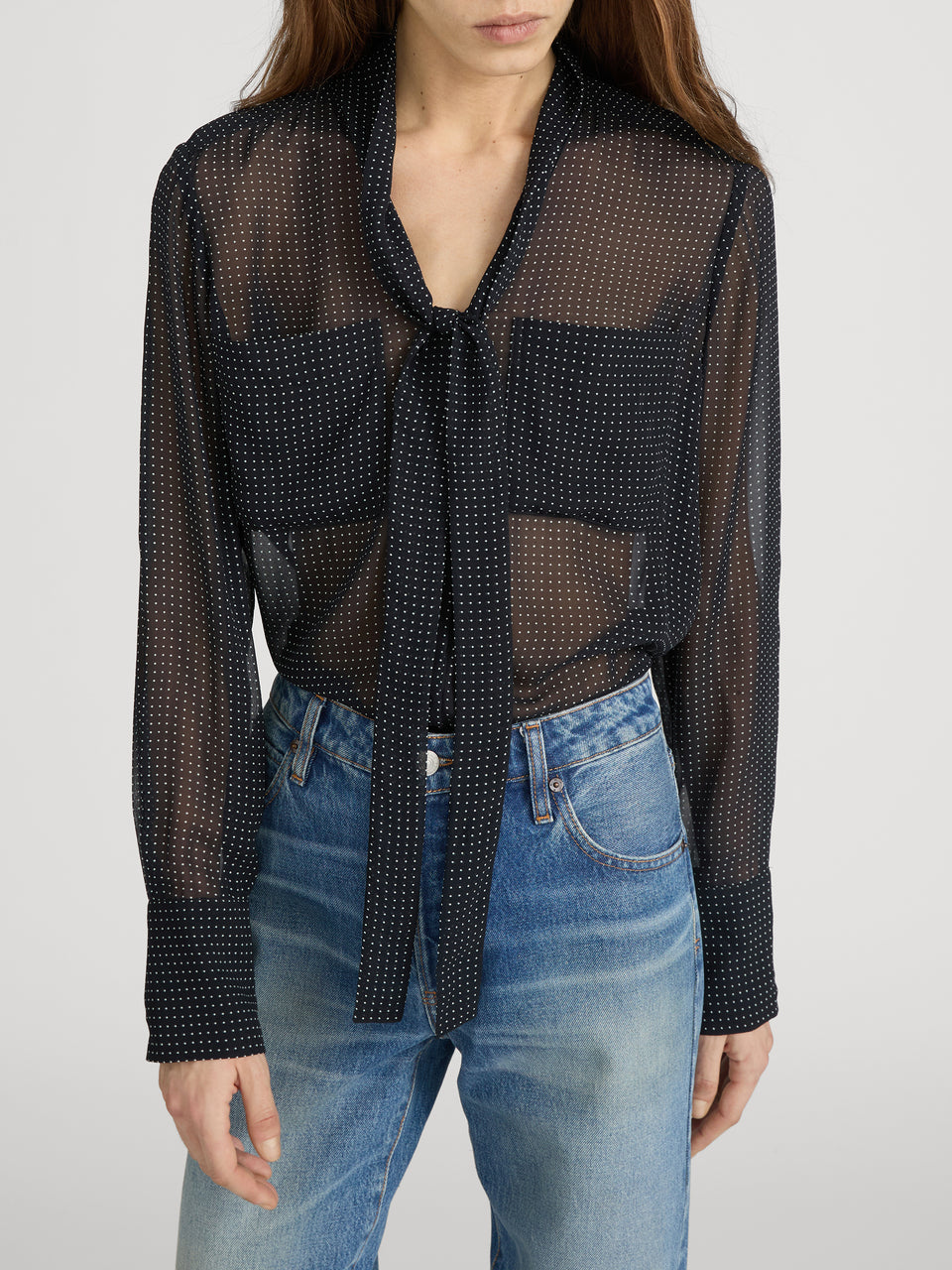 POLKA DOT MODERN TIE BLOUSE NAVY MULTI